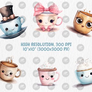 Watercolor Kawaii Coffe Cup Clipart | Coffee Love, Cute Adorable Coffee ...