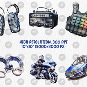 Watercolor Policeman Clipart Police Car, Handcuffs, Police Officer ...