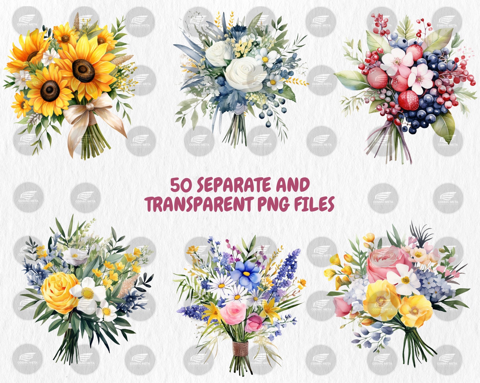 Watercolor Floral Bouquets Clipart: Spring Flowers PNG (digital ...