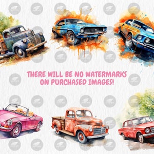 Watercolor Cute Cars Clipart, Coupe, Convertible, Classic, SUV Car ...