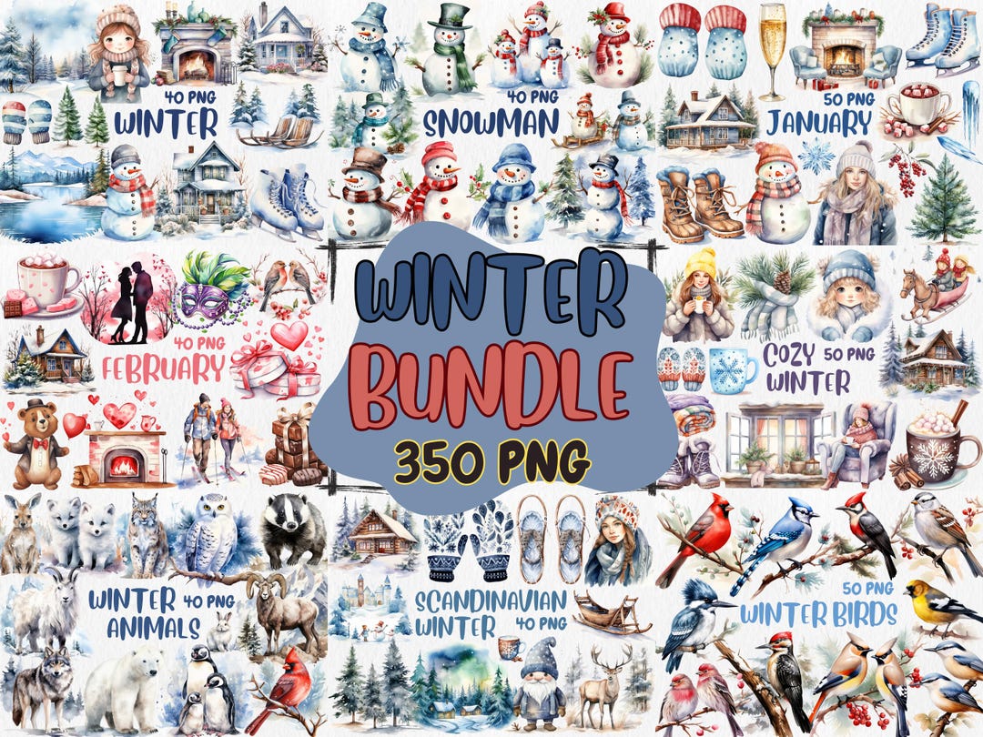 Watercolor Winter Mega Clipart Bundle | January, Snowman, Winter ...