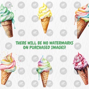 Watercolor Ice Cream Cones Clipart | Summer Treats, Sweet Dessert ...