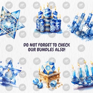 Watercolor Hanukkah Clipart: Menorah, Dreidel, Star of David (instant ...