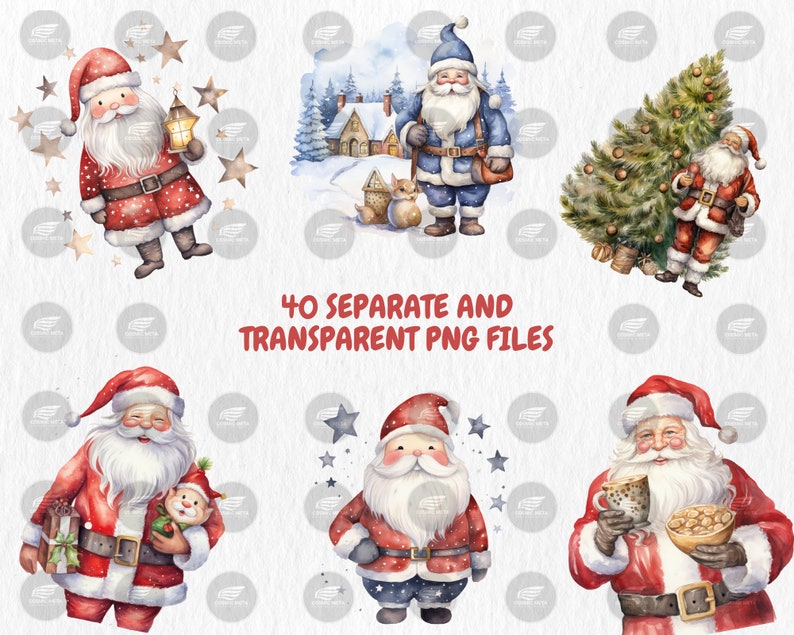 Watercolor Santa Claus Clipart: Christmas PNG Graphics (commercial Use ...