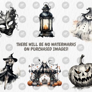 Watercolor Vintage Halloween Clipart: Retro Black and White ...
