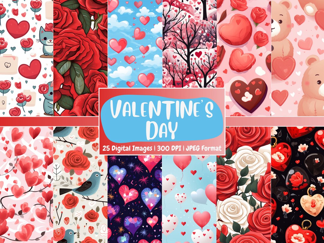 Seamless Valentine's Day Digital Paper | Romantic Landscape, Love Theme ...