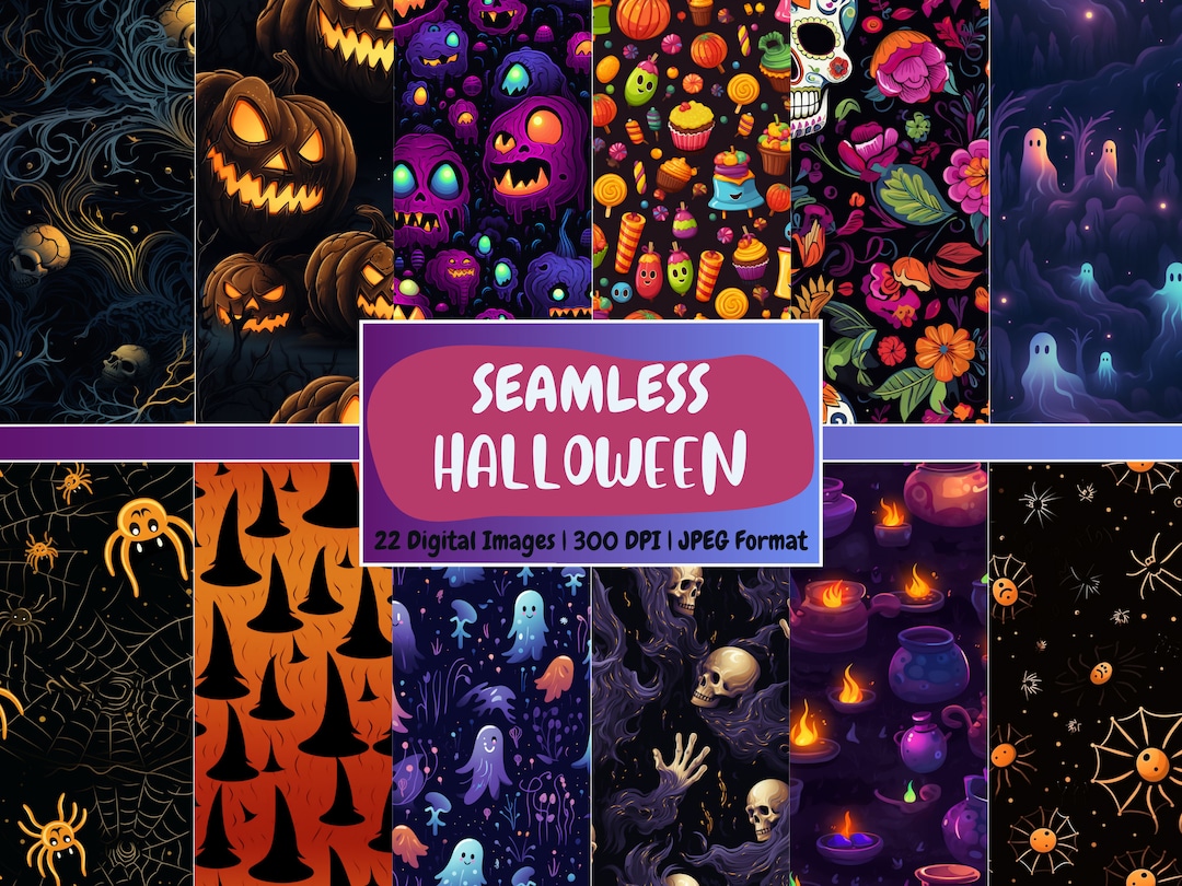 Seamless Halloween Digital Paper | Spooky Ghosts, Jack-o'-lantern ...