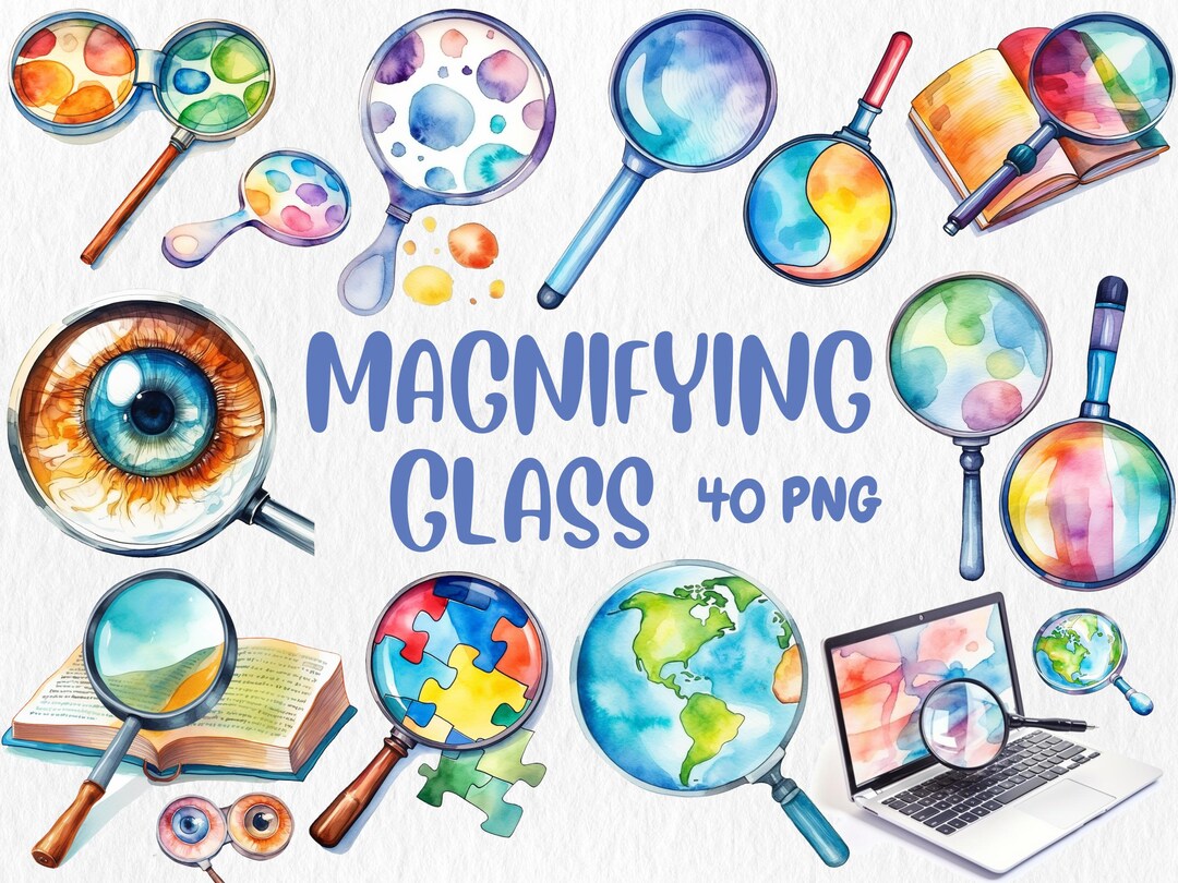 Watercolor Magnifying Glass Clipart: Science Graphics (digital Download ...