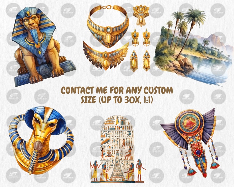 Watercolor Ancient Egypt Clip Art: Pharaoh, Cleopatra, Pyramids ...