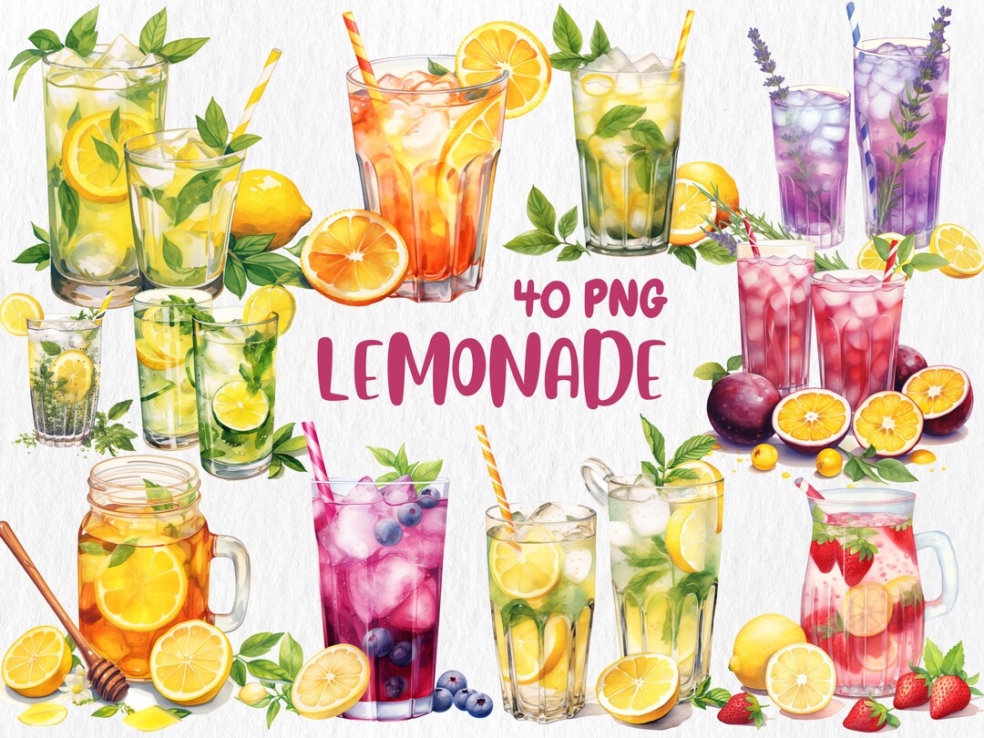 Watercolor Lemonade Clipart: Summer Drink Graphics (commercial Use ...