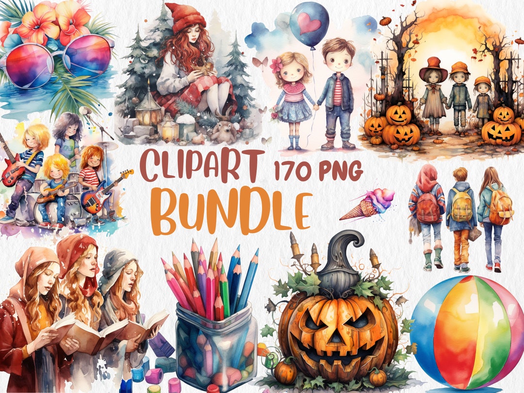 Watercolor Clipart Mega Bundle | 170 PNG Graphics | School, Kids ...