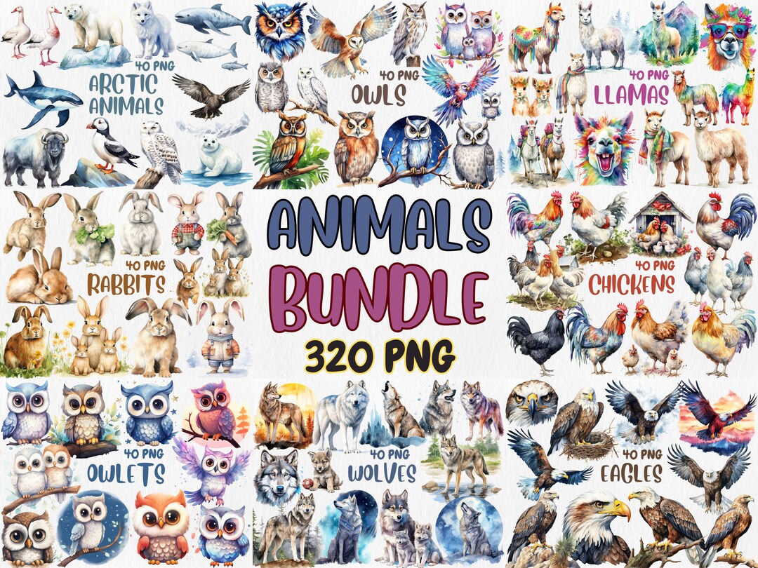 Watercolor Animals Mega Clipart Bundle | Eagles, Wolves, Chickens ...