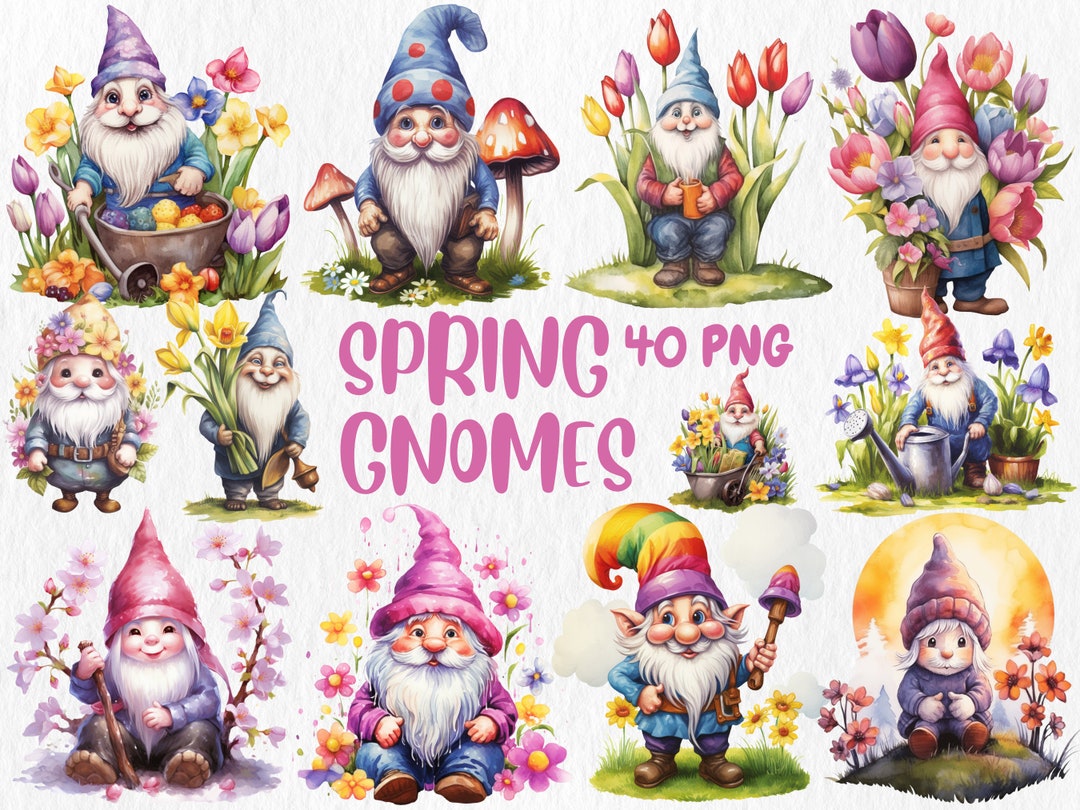 Watercolor Spring Gnomes Clipart: Easter & Nursery Decor (digital ...