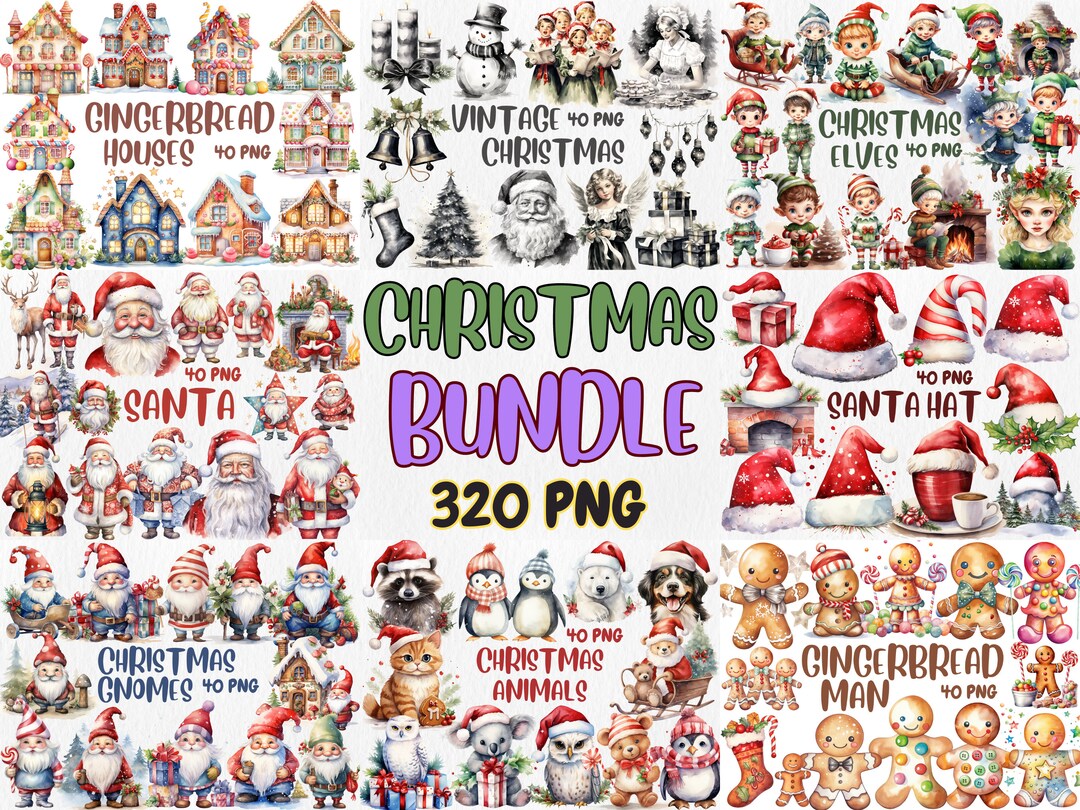 Watercolor Christmas Mega Clipart Bundle | Elves, Gnomes, Animals ...
