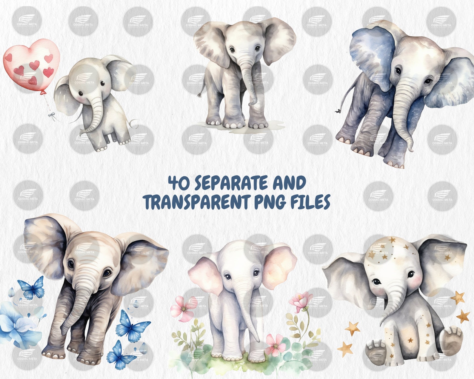Watercolor Baby Elephants Clipart Baby Elephant - Etsy