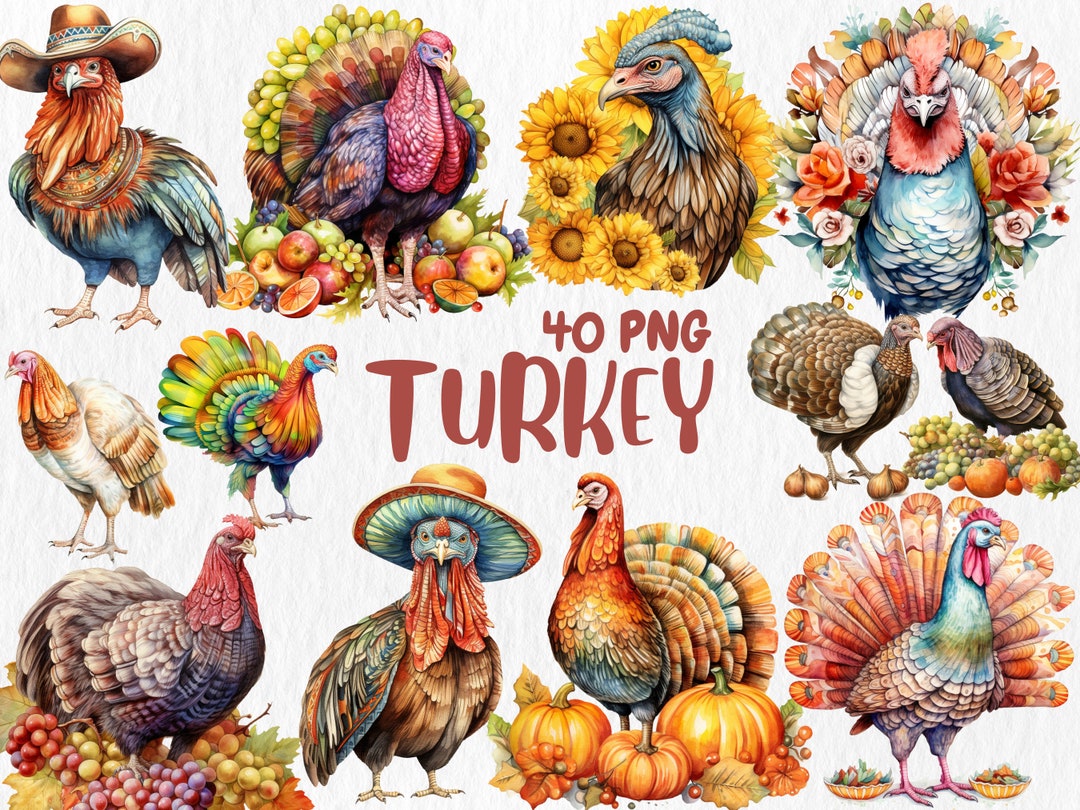 Watercolor Turkey Clipart | Thanksgiving Dinner, Food, Fall, Animal ...