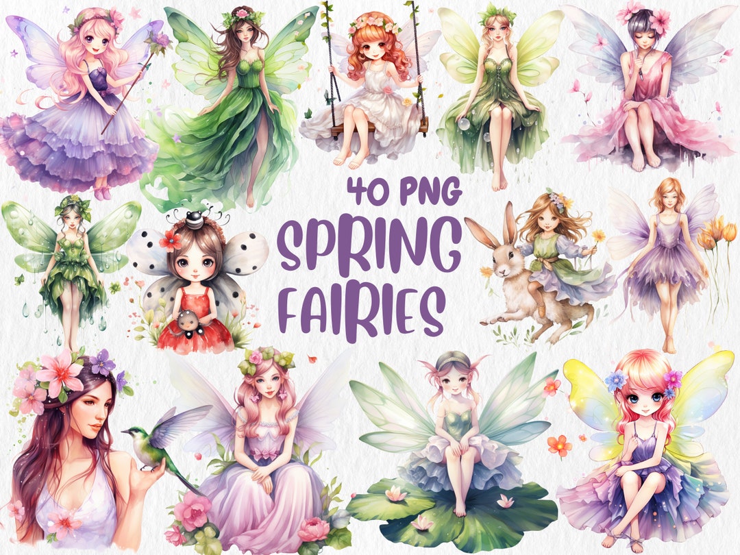 Watercolor Spring Fairies Clipart: Floral Garden Illustrations (instant ...
