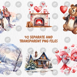 Watercolor February Clipart: Valentine's Day PNG Illustrations (digital ...