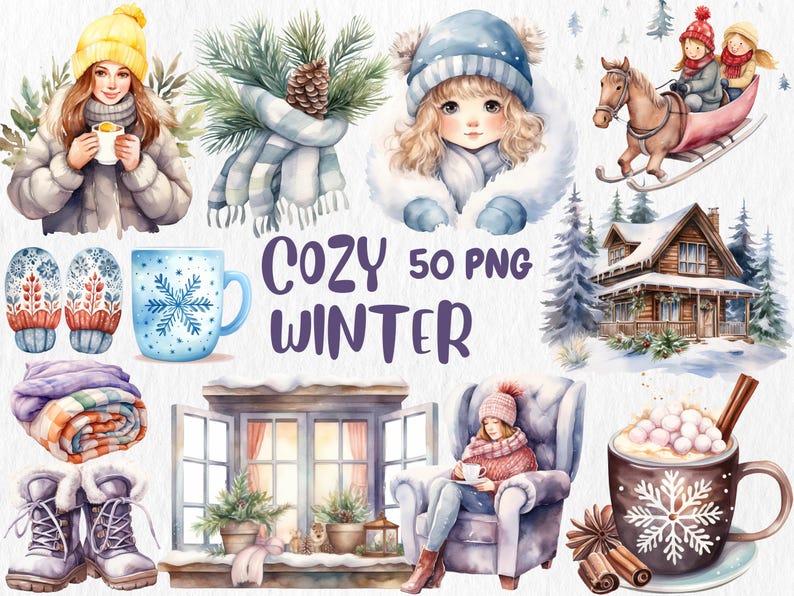 Watercolor Winter Clipart Bundle: Animals, Snowman, Scandinavian ...