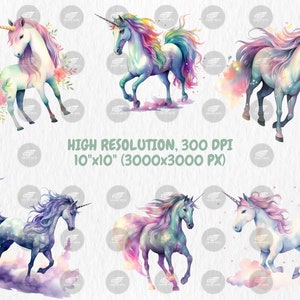 Watercolor Unicorns Clipart | Cute, Adorable, Magical, Fantasy and ...