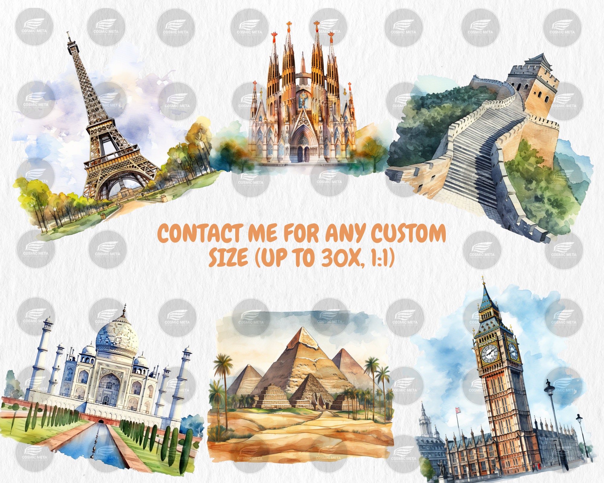 Watercolor Landmarks Clipart: World Travel Illustrations (instant ...