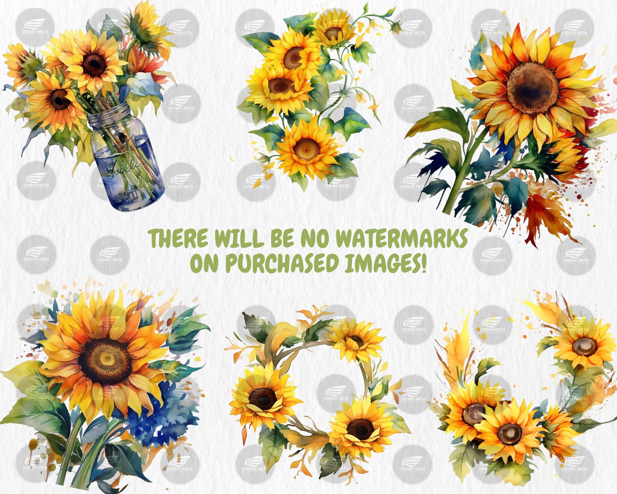 Watercolor Sunflowers Clipart Painted Sunflower Clipart - Etsy