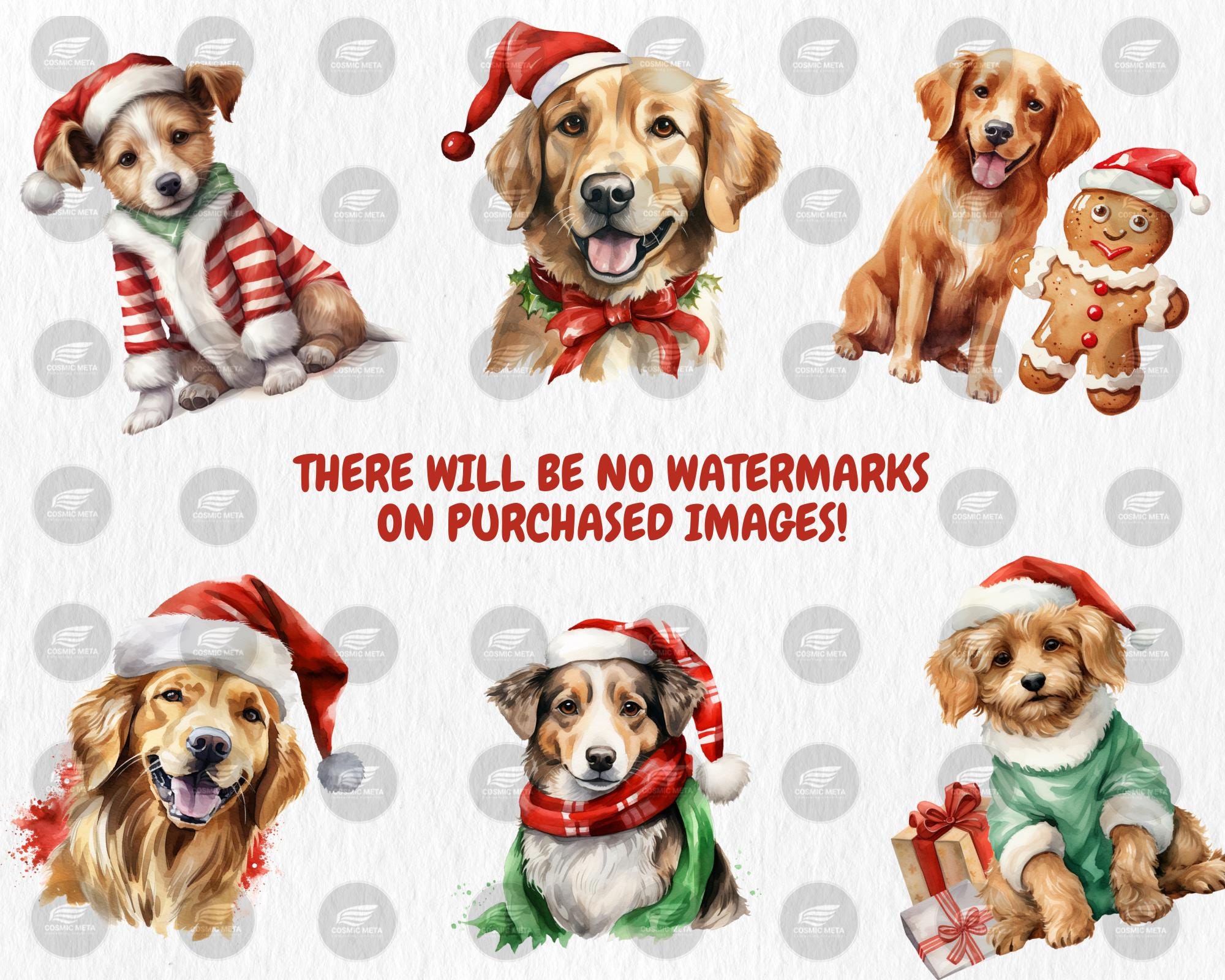 Watercolor Christmas Dogs Clipart: Festive Puppy Illustrations (40 PNG ...