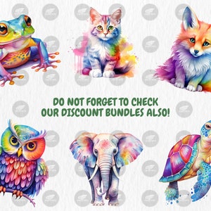 Watercolor Rainbow Animals Clipart | Colorful Cute Animals, Lion, Cat ...