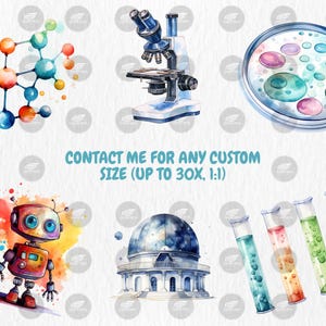 Watercolor Science Clipart | Microscope, Test Tube, Beaker, DNA Strand ...