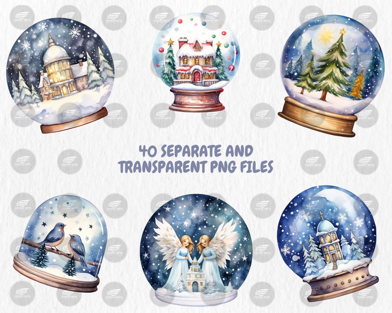 Watercolor Snow Globes Clipart: Christmas Holiday PNG (digital Download ...