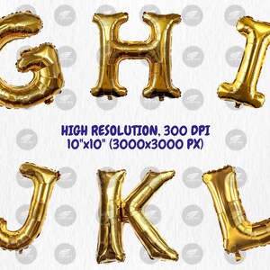 Gold Foil Balloon Alphabet Clipart: PNG Illustrations (instant Download ...
