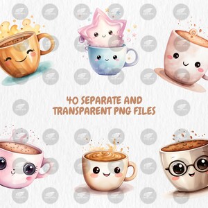 Watercolor Kawaii Coffe Cup Clipart | Coffee Love, Cute Adorable Coffee ...