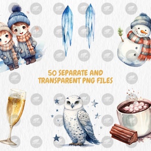 Watercolor January Clipart | Winter, Snowman, Holiday, Mitten, Owl, New ...