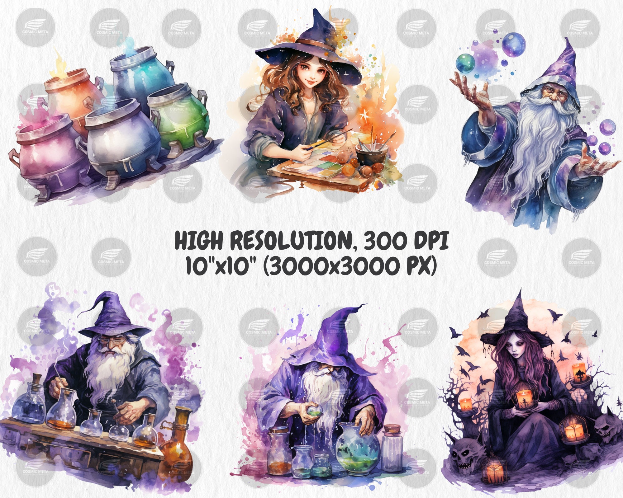 Watercolor Wizards and Witches Clipart Painted Wizard and - Etsy Canada