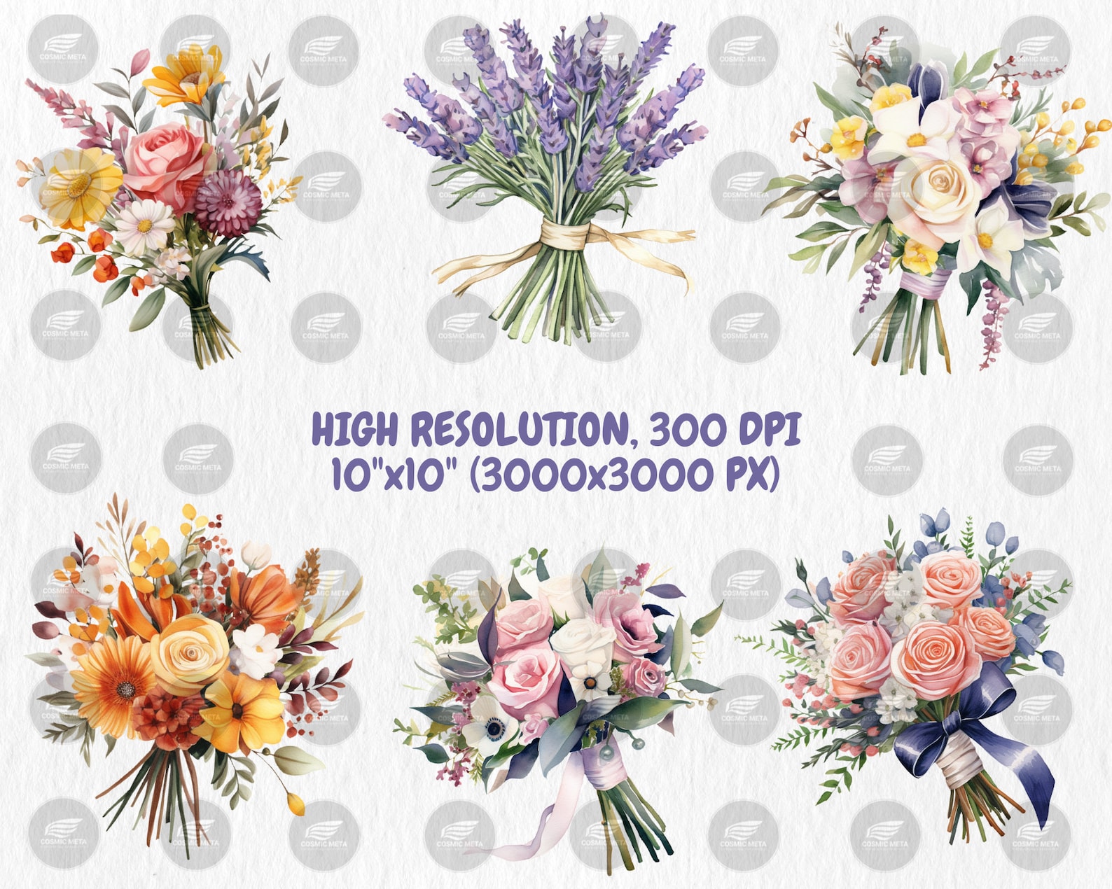 Watercolor Floral Bouquets Clipart: Spring Flowers PNG (digital ...