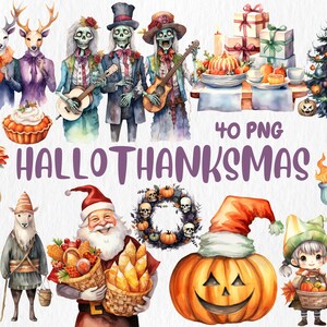 Watercolor Autumn Clipart Bundle: Fall, Halloween, Thanksgiving (320 ...