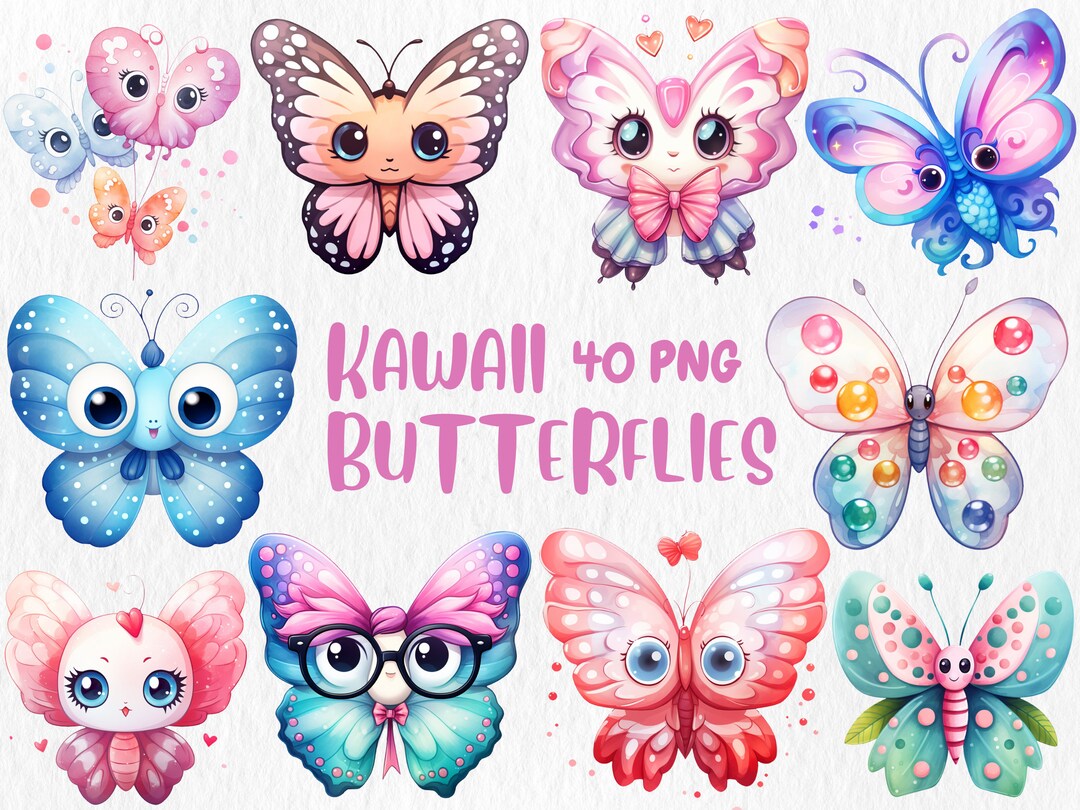 Watercolor Kawaii Butterflies Clipart | Cute, Adorable, Magical ...