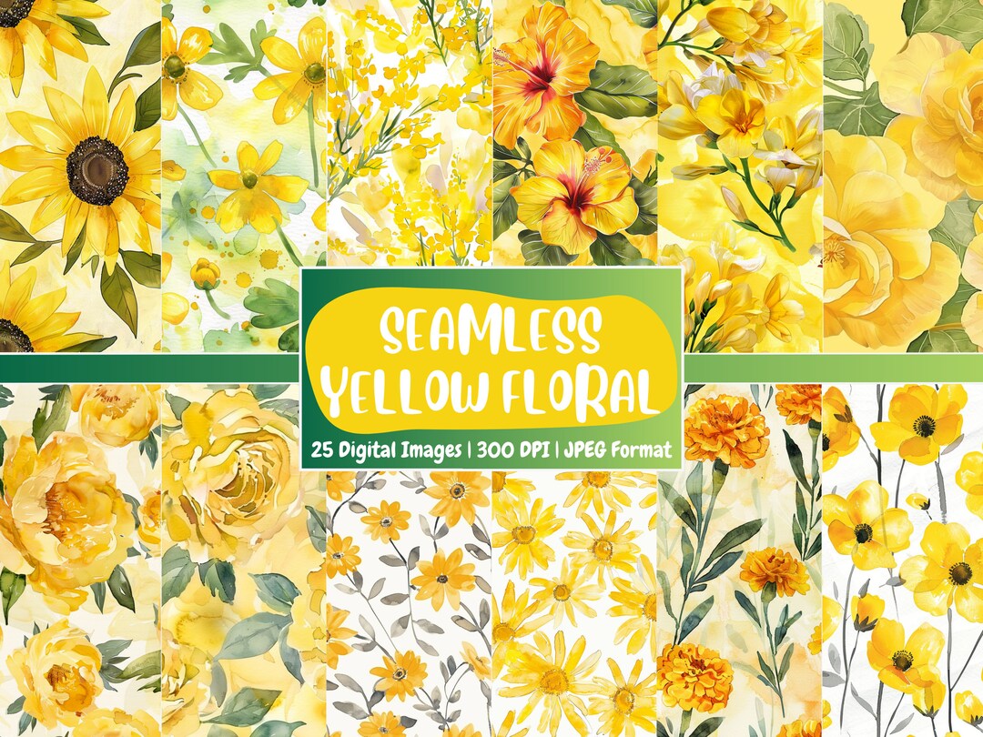 Seamless Yellow Floral Digital Paper | Shabby Chic Background, Flowers ...
