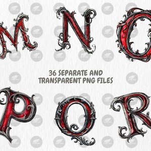 Red Gothic Alphabet Clipart | Medieval Font, Decorative Letters ...