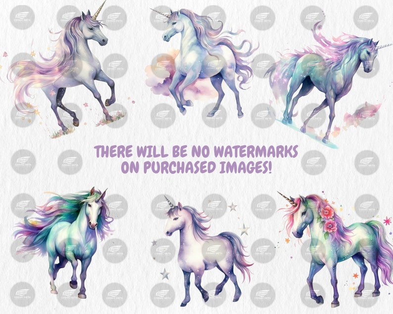Watercolor Unicorn Clipart: Rainbow Fantasy Illustrations (digital ...