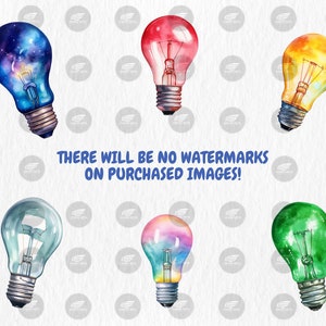 Watercolor Light Bulb Clipart: 30 Colorful PNG Graphics (digital ...