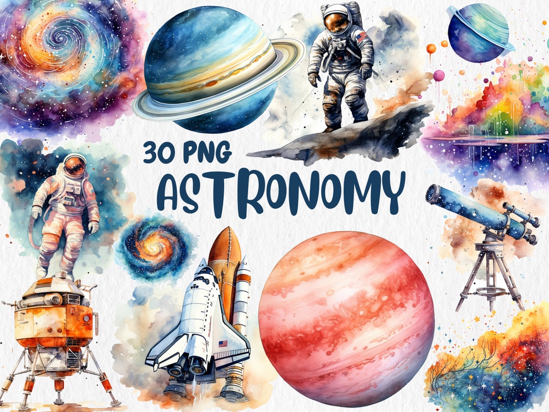 Watercolor Astronomy Clipart | Moon, Sun, Planets, Stars, Galaxies ...