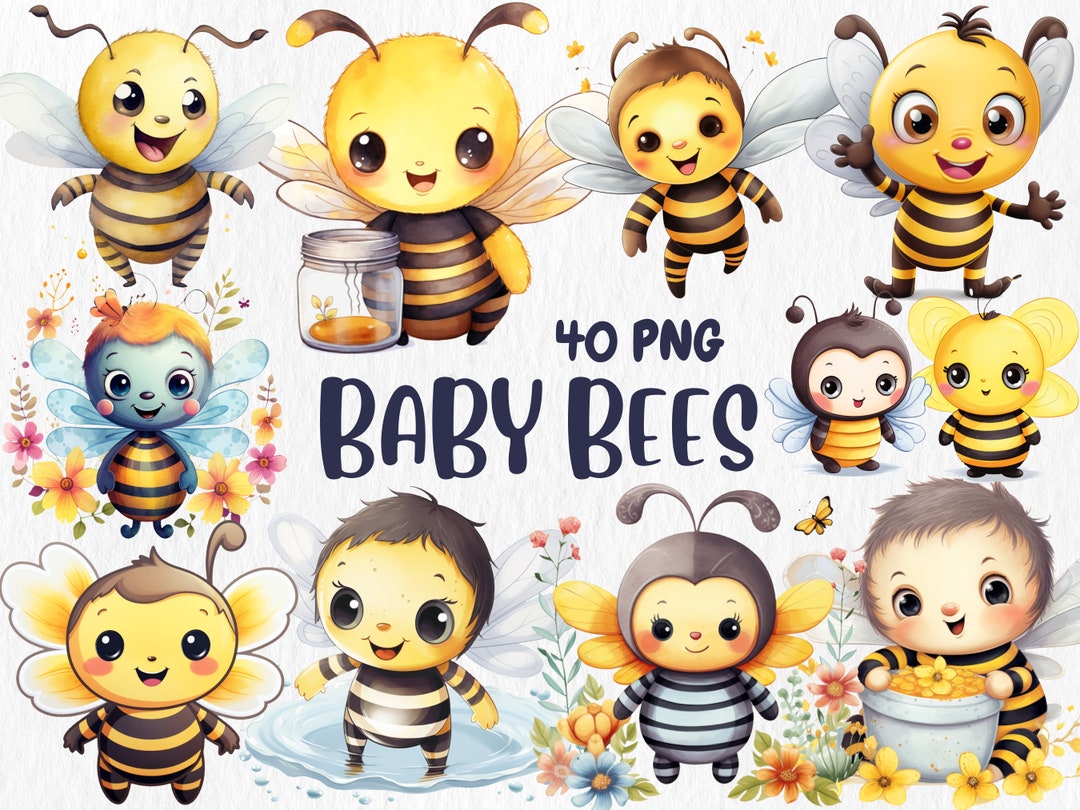 Watercolor Baby Bees Clipart | Flying, Buzzing, Cute, Adorable Baby Bee ...