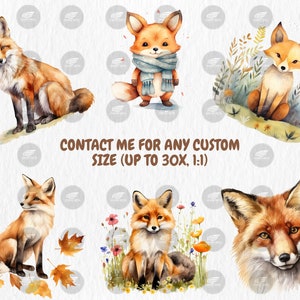 Watercolor Foxes Clipart: 40 PNG Woodland Animal Illustrations (digital ...