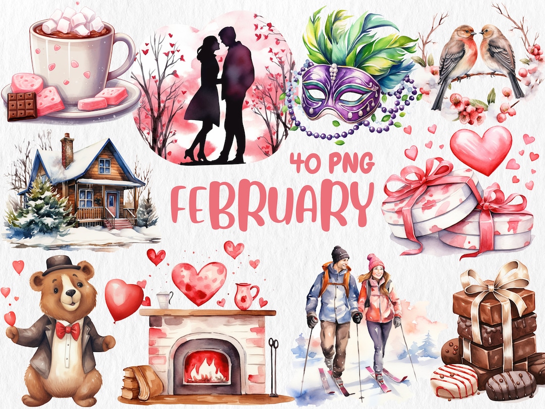 Watercolor February Clipart | Romantic Decor, February 14th, Winter ...
