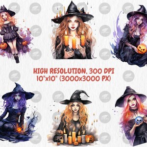 Watercolor Halloween Witches Clipart | Spooky Witch Designs, Halloween ...