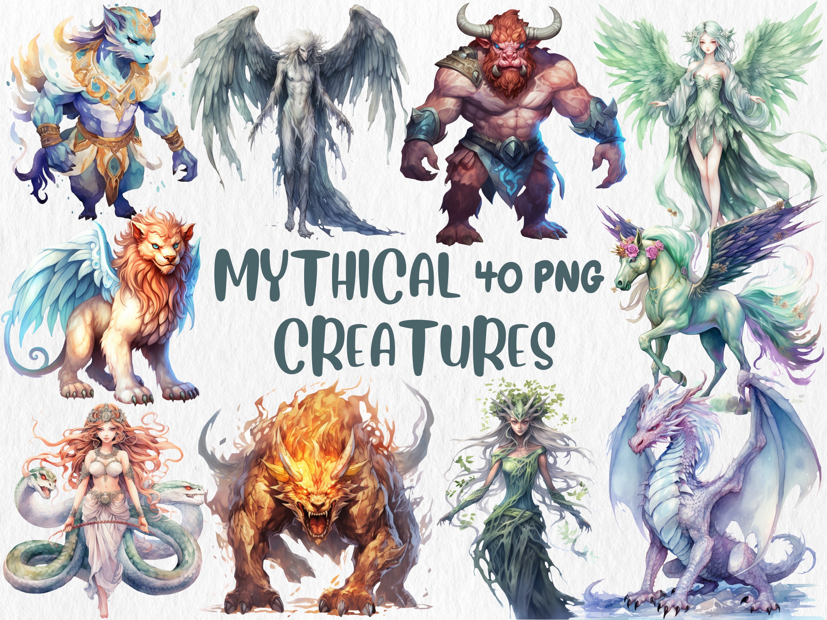 Watercolor Mythical Creatures Clipart: Fantasy Illustrations (digital ...