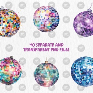Watercolor Disco Ball Clipart: Retro Party Illustrations (instant ...