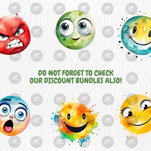 Watercolor Emoji Clipart: Happy, Angry, & Sad Faces (digital Download ...