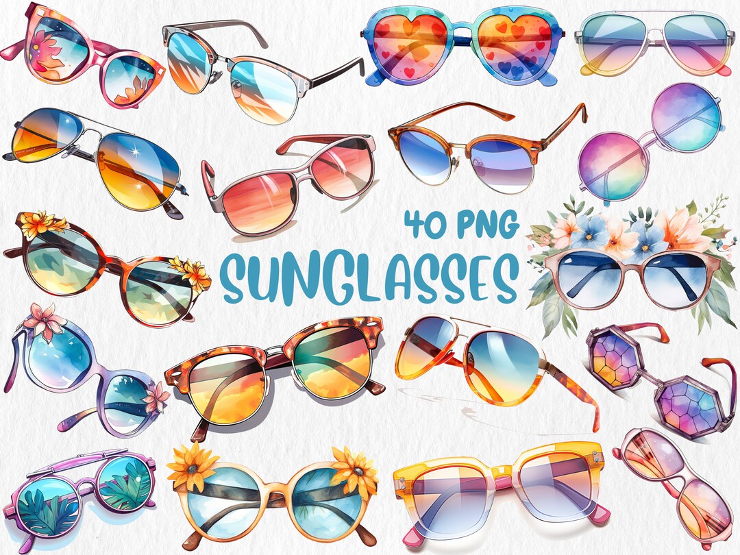 Watercolor Sunglasses Clipart: Summer Fashion Illustrations (digital ...
